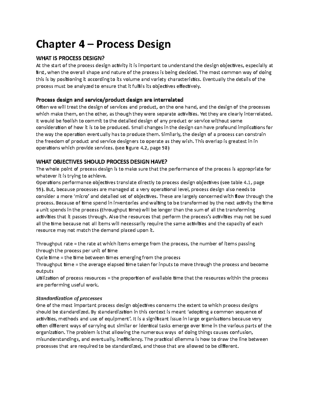 Operations Management - Chapter 4 - Chapter 4 – Process Design WHAT IS ...