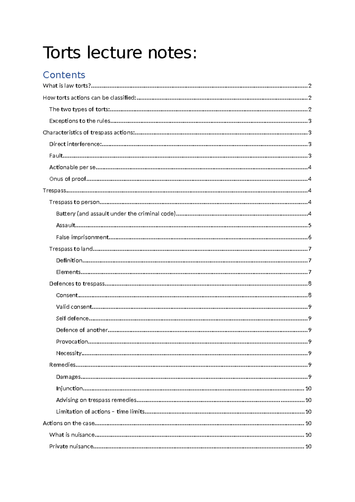 Torts lecture notes - Torts lecture notes: What is law - Studocu