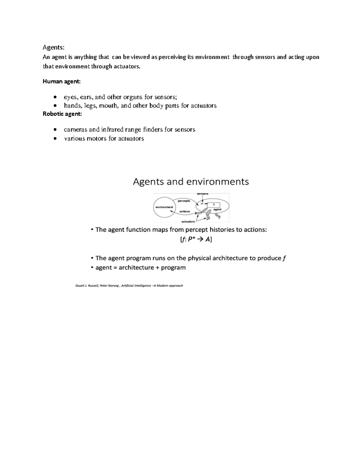 Agents Unit 4 AI COurse - Agents: An agent is anything that can be ...