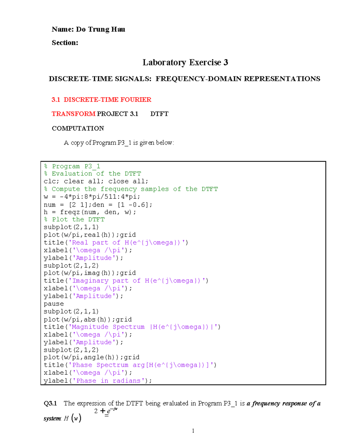 Labex 3 Name Do Trung Hau Section Laboratory Exercise 3 Discrete