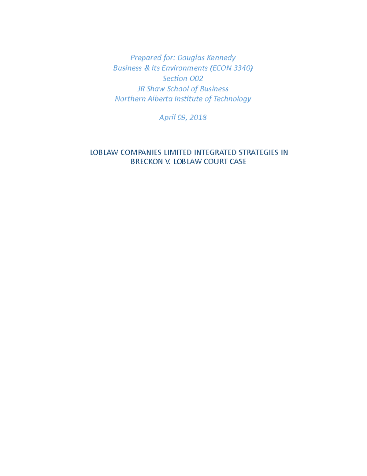 Corporate Research Paper example - Prepared for: Douglas Kennedy ...