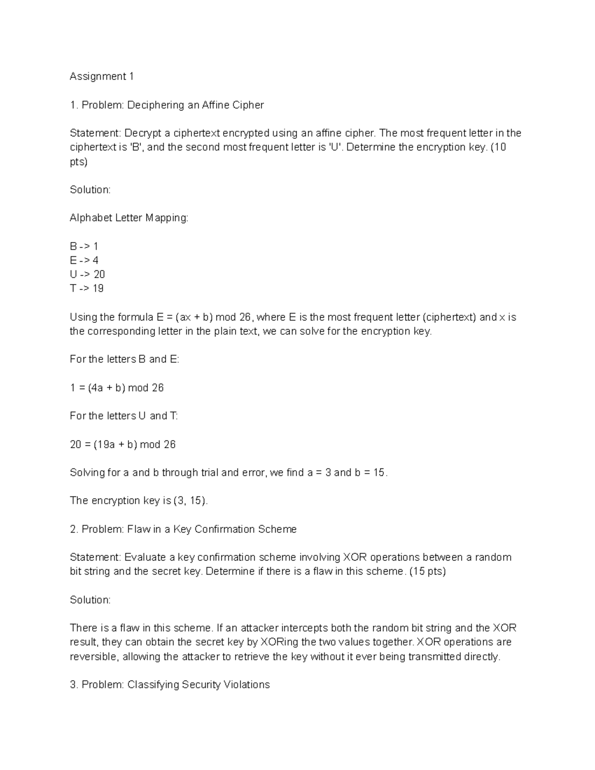 CS351 Assignment 1 - Assignment 1 Problem: Deciphering an Affine Cipher Statement: Decrypt a ...