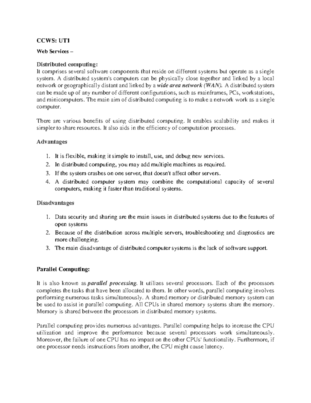 CCWS UT1 - CCWS: UT Web Services – Distributed computing: It comprises several software ...