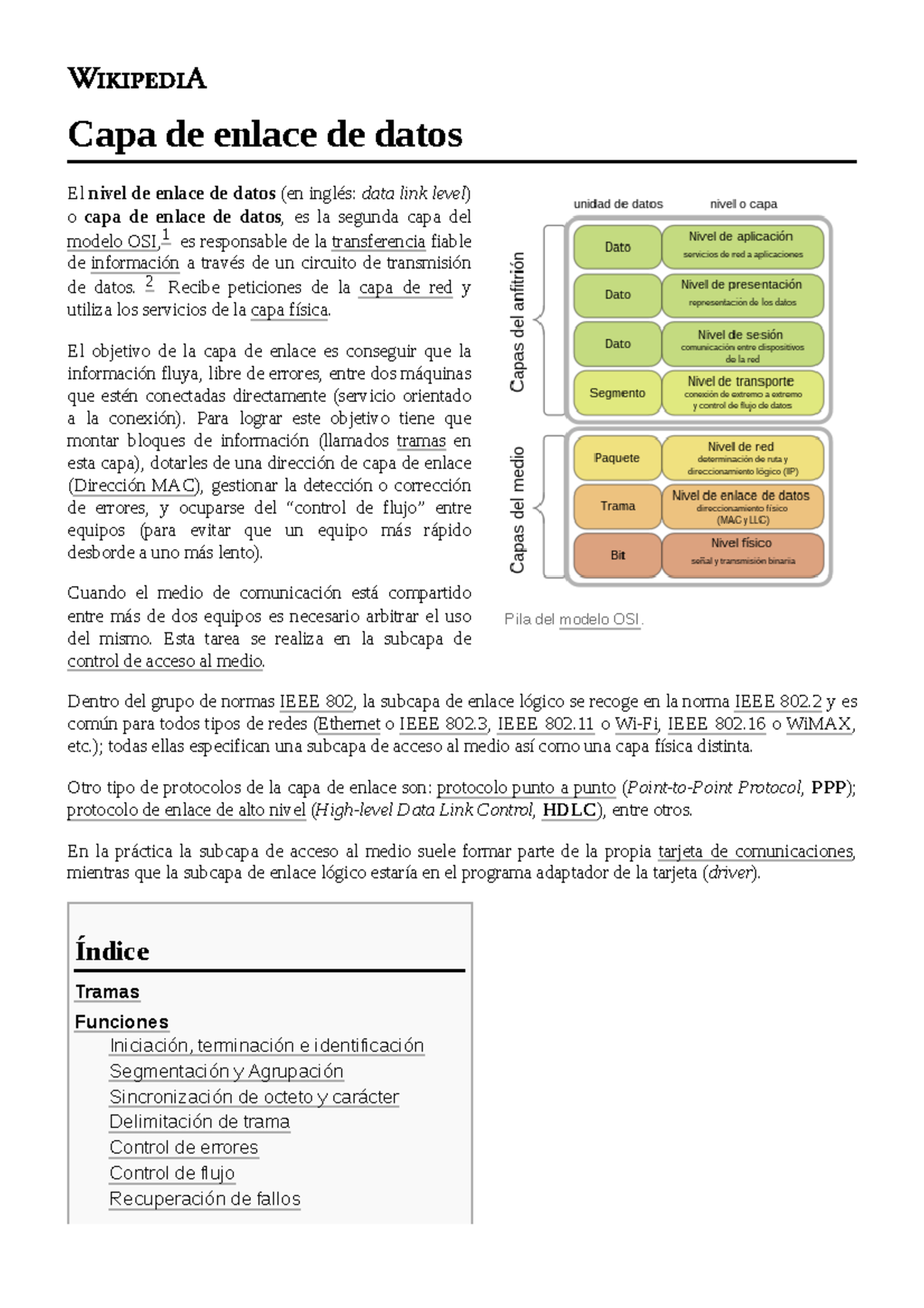 Capa de enlace de datos - Informática - Pila del modelo OSI. Capa de ...