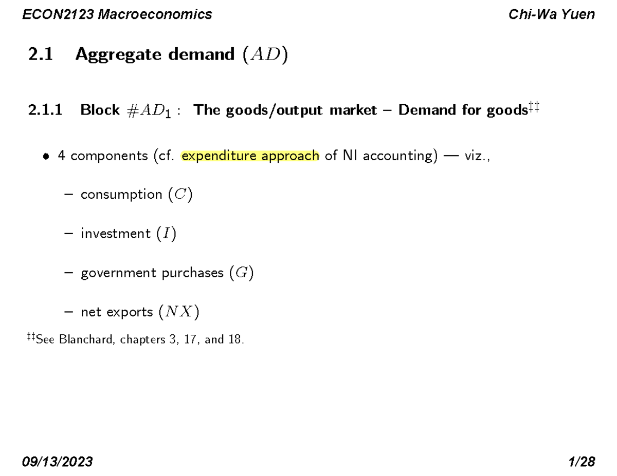 USTmacro 2023b slides 2-1a+%28AD+-+goods%29 - 2 Aggregate demand (AD) 2 ...