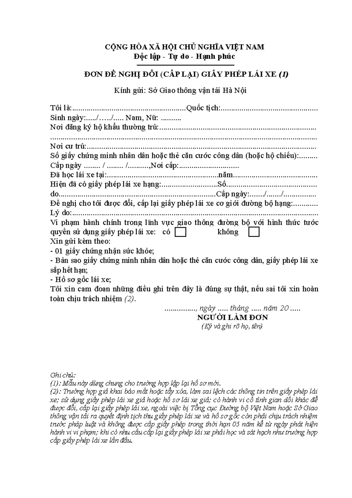 Mau don cap lai chinh thuc1 - CỘNG HÒA XÃ HỘI CHỦ NGHĨA VIỆT NAM Độc ...