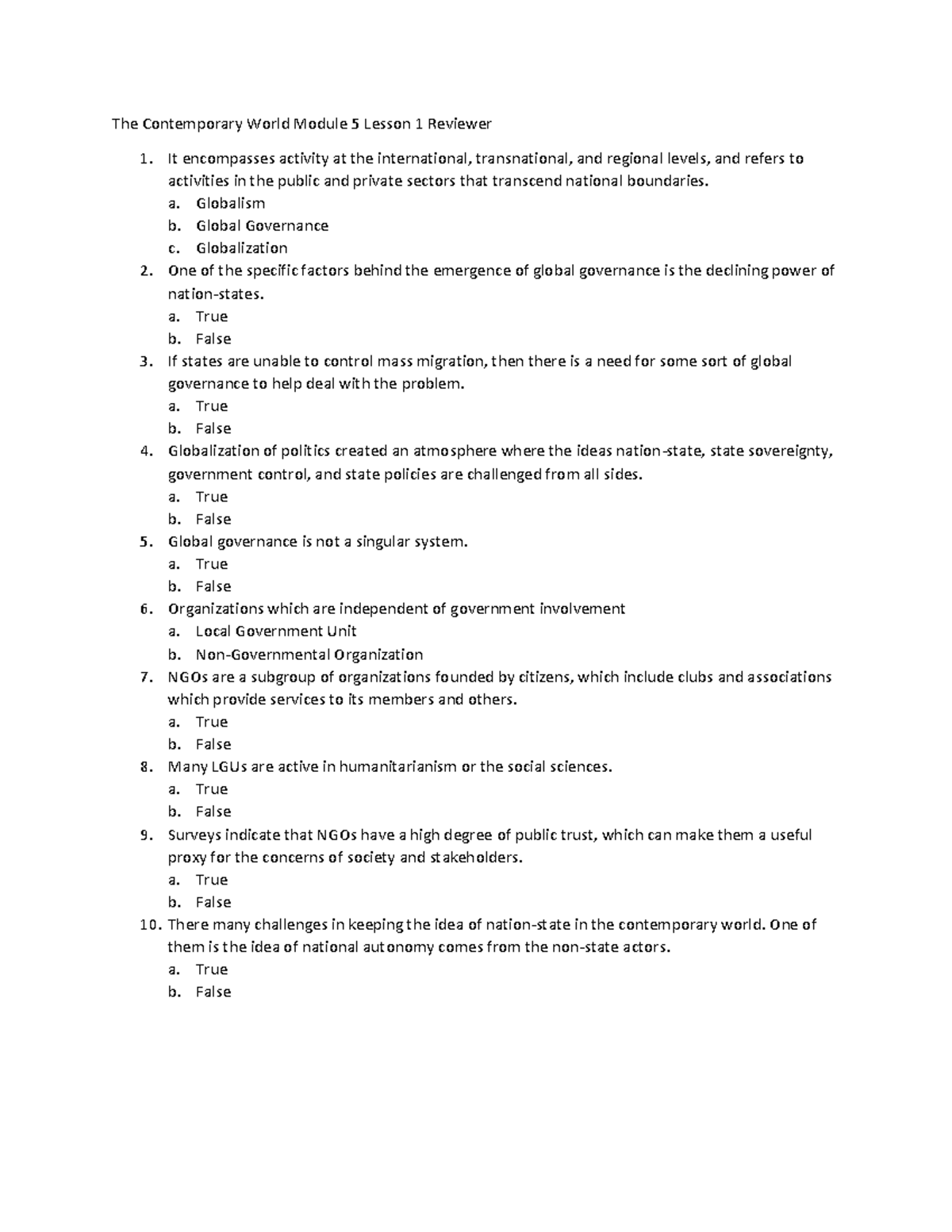 The Contemporary World Module 5 Lesson 1 Reviewer - The Contemporary ...