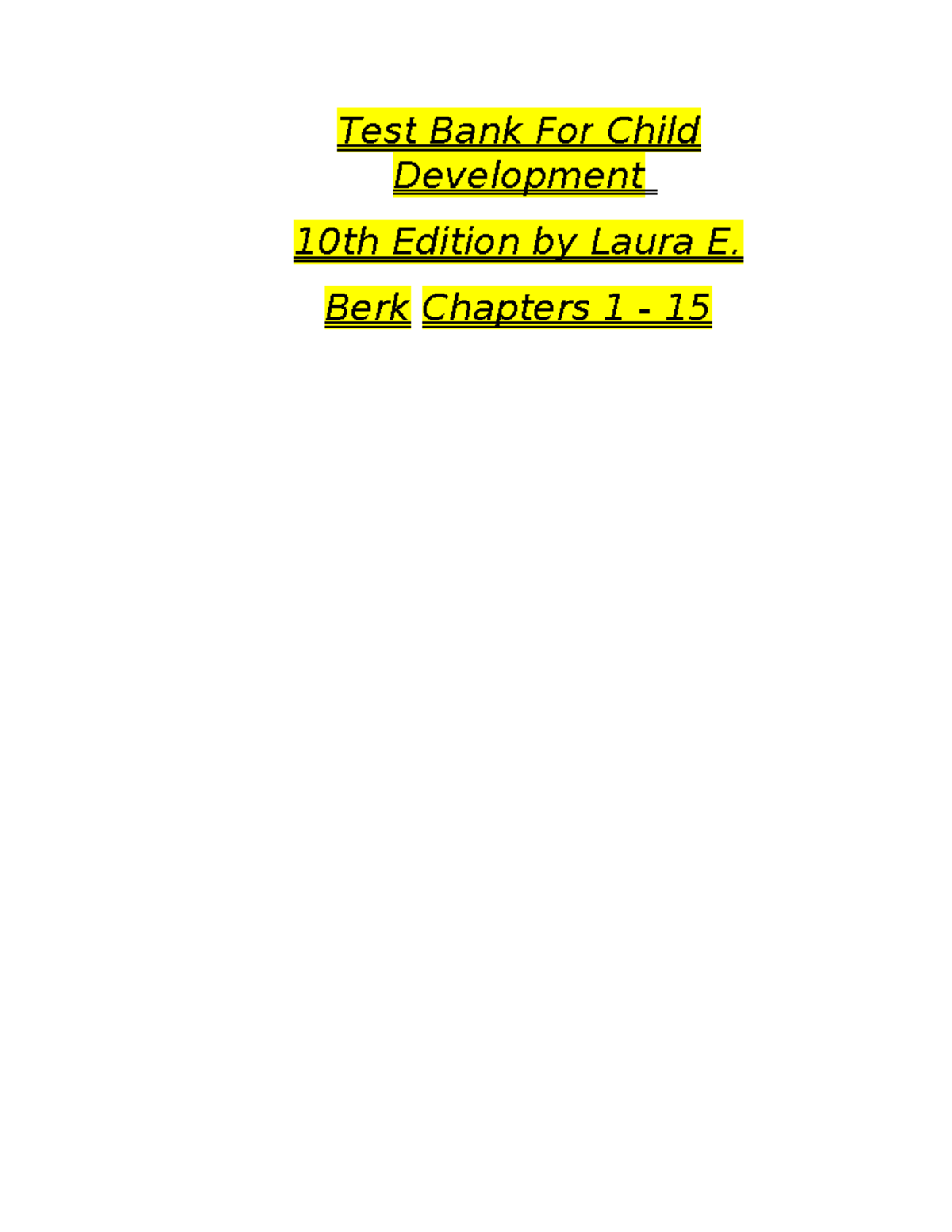 TEST BANK For Child Development, 10th Edition by Laura E. Berk ...