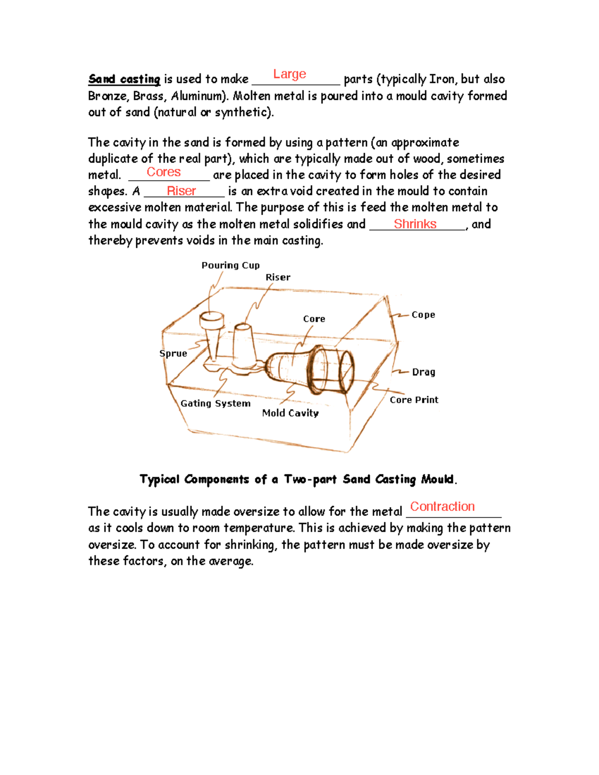 Manufacturing Processes 1 (Comp) - Sand casting is used to make ____________ parts (typically ...