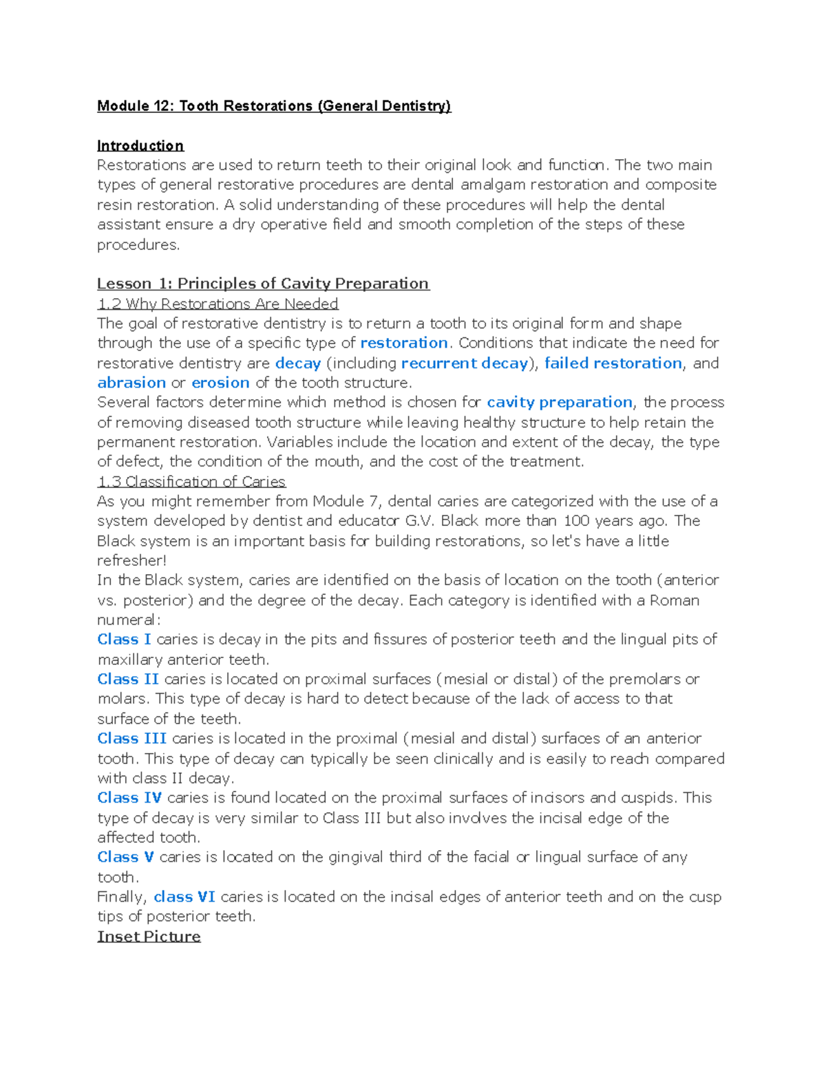 Week 9 Module 12 Tooth Restorations - Module 12: Tooth Restorations ...
