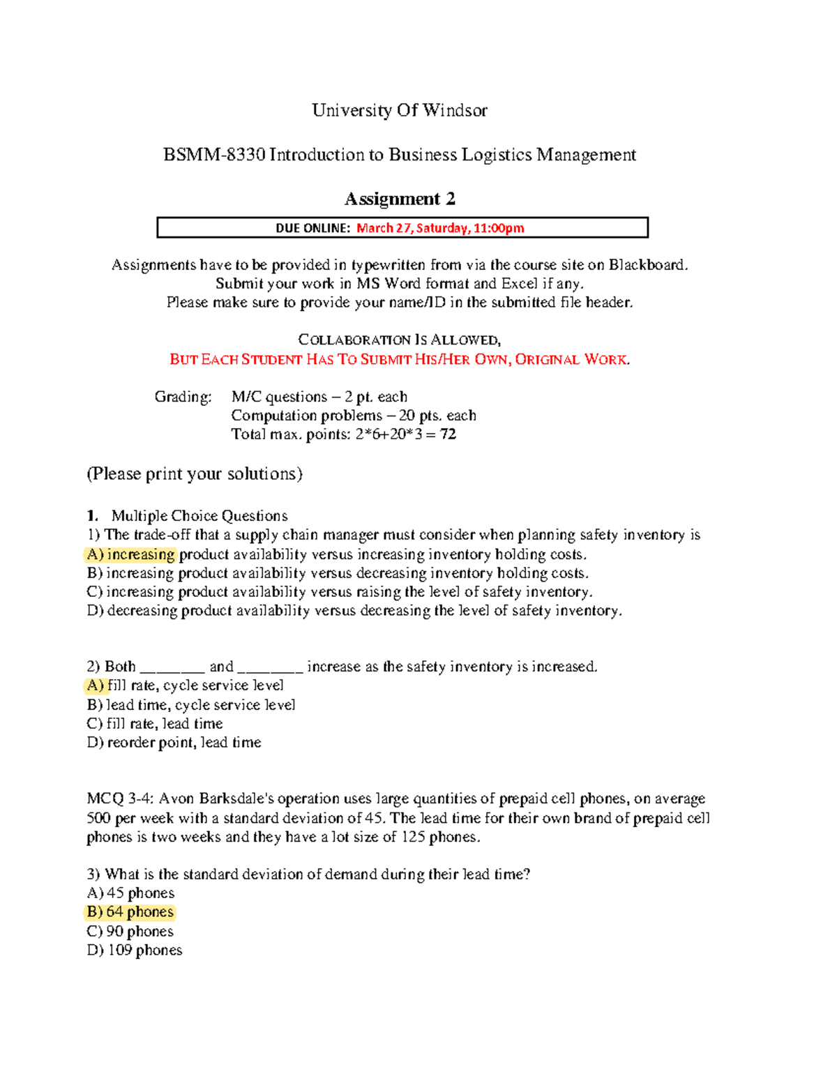 Assignment 2 2021 - University Of Windsor BSMM-8 330 Introduction to ...