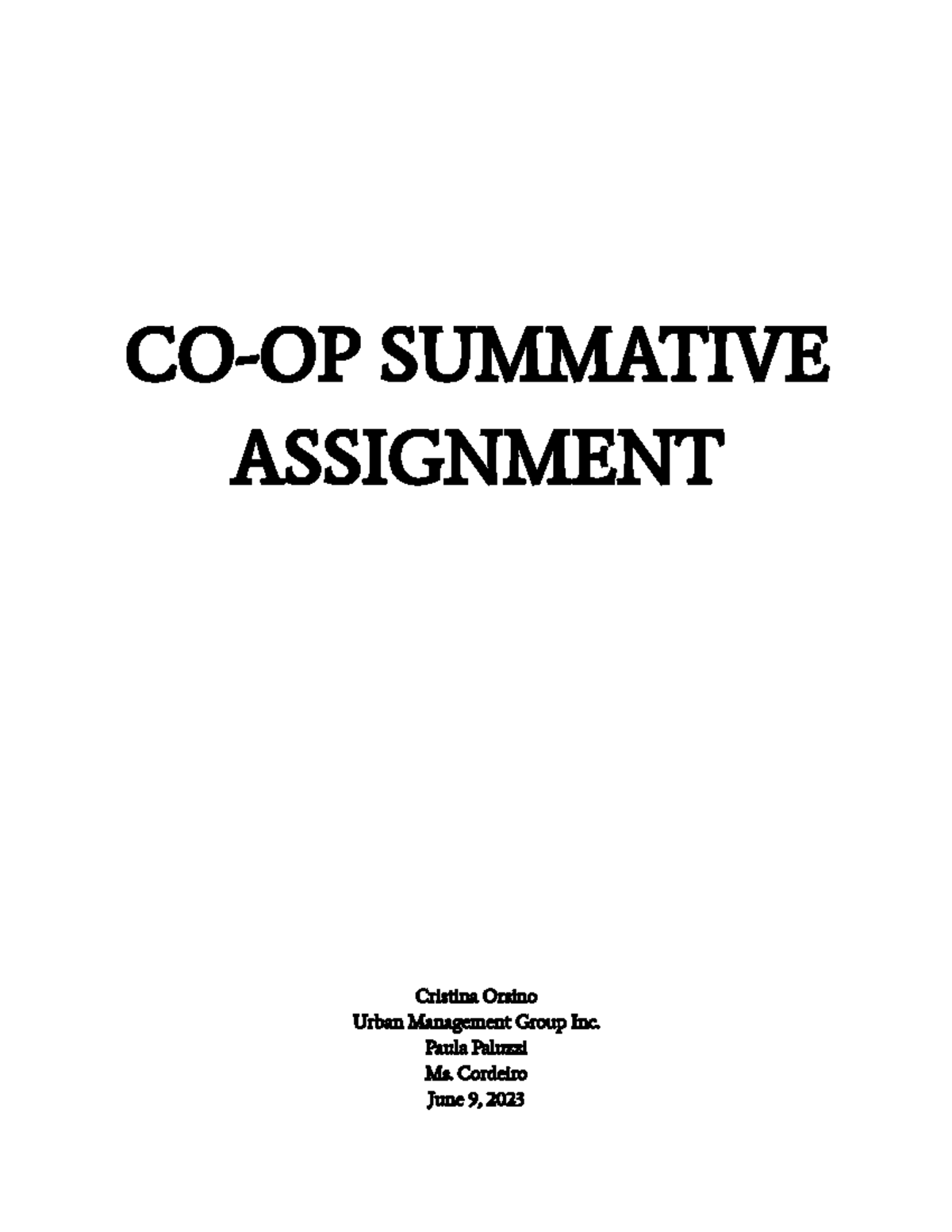 CO-OP Summative Assignment Cristina Orsino - CO-OP SUMMATIVE ASSIGNMENT ...