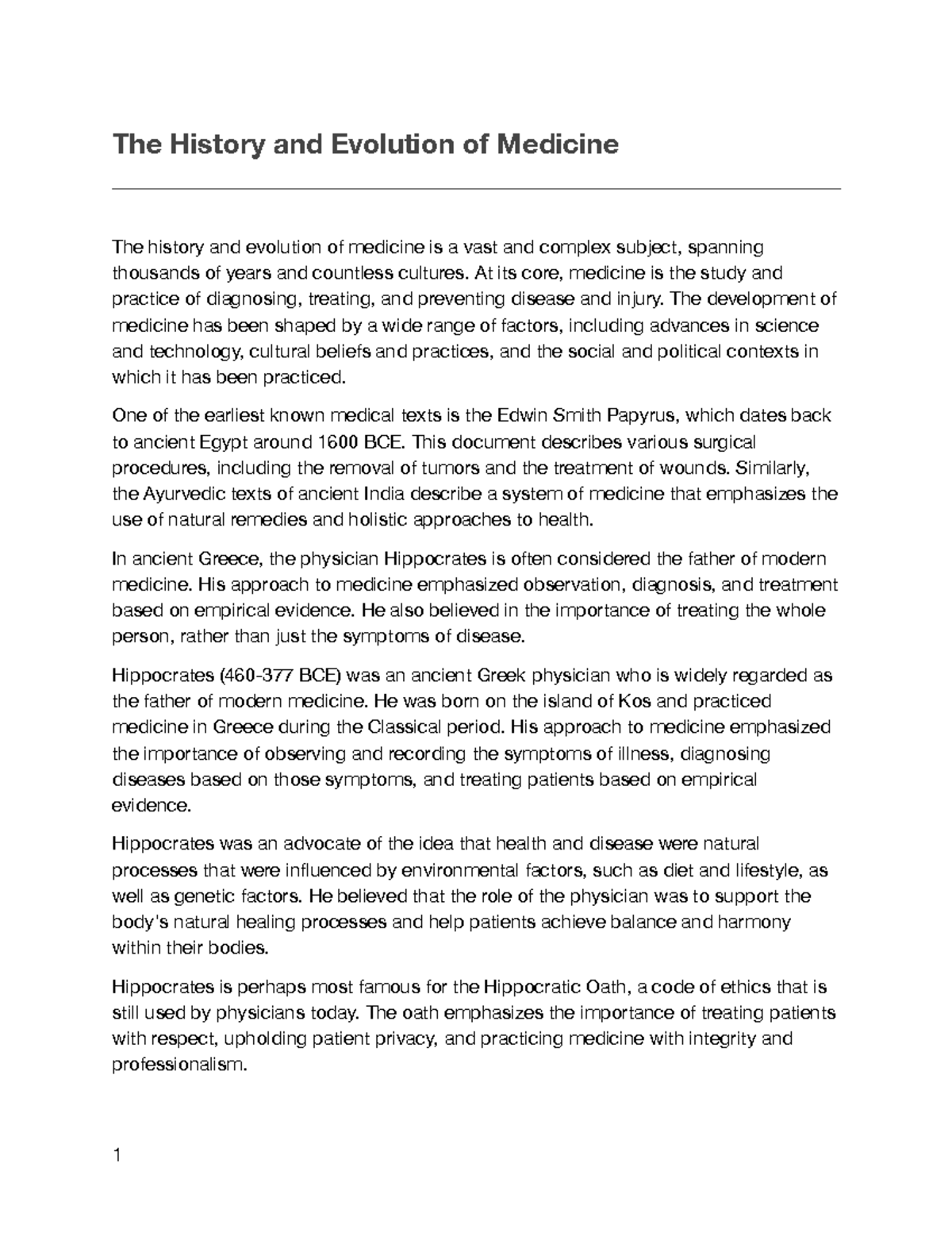 The History and Evolution of Medicine Summary - The History and ...