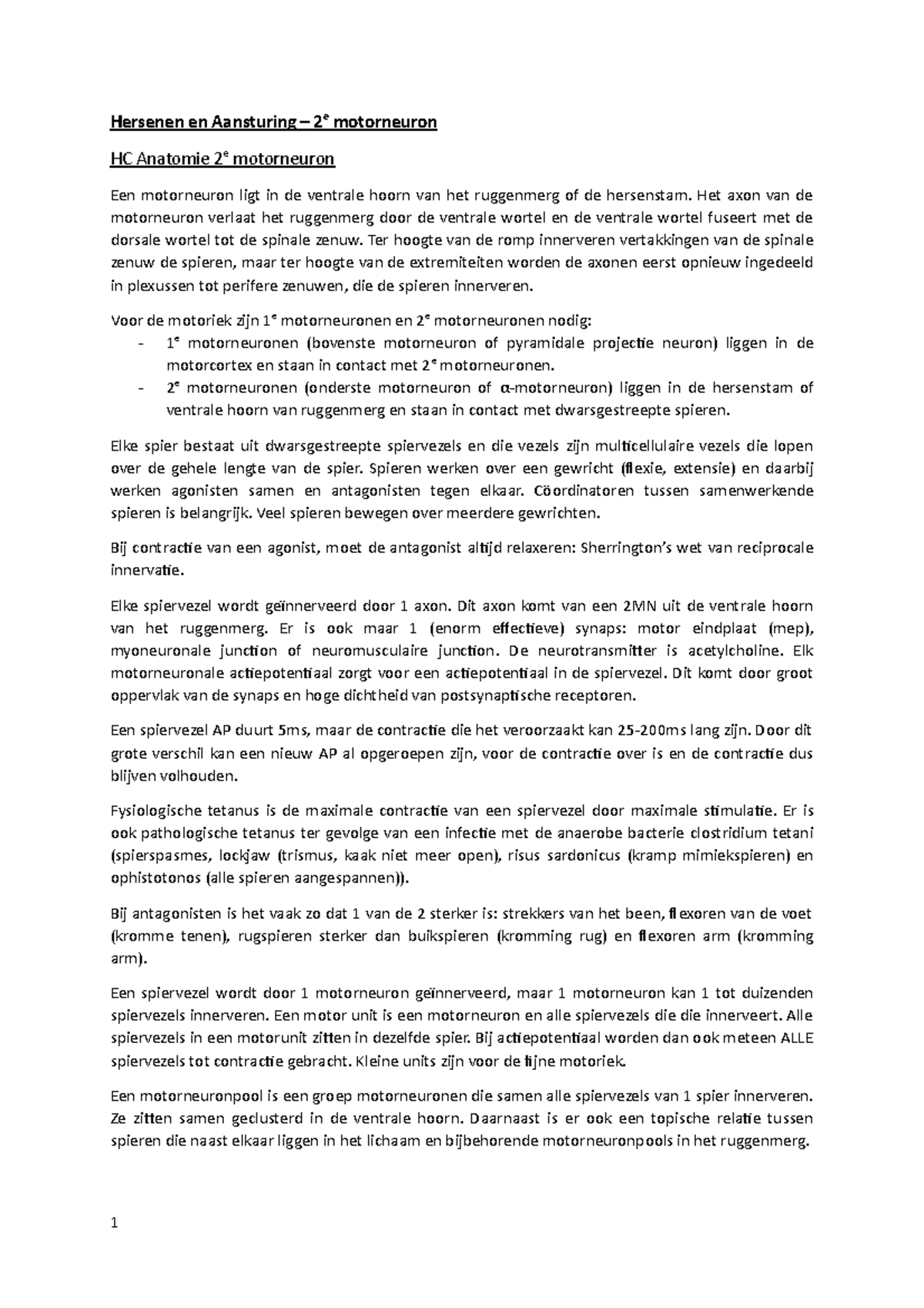 Hersenen En Aansturing Thema 1 Het 2e Motorneuron Hersenen En