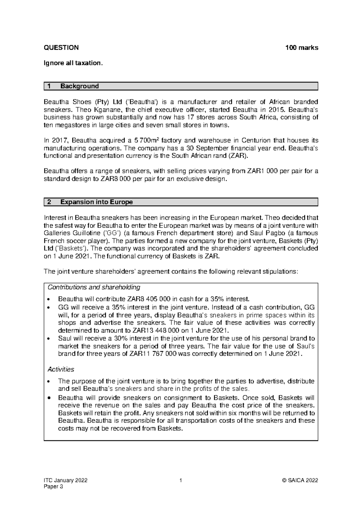 ITC January 2022 Paper 3 Question 1 Beautha - ITC January 2022 1 ...