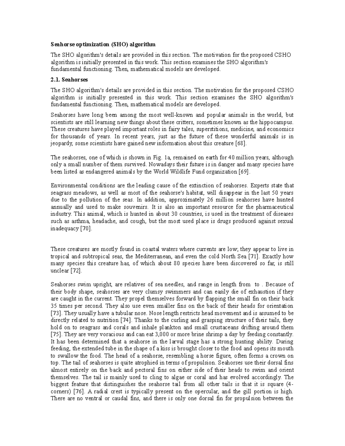Doc60 - good - Seahorse optimization (SHO) algorithm The SHO algorithm ...