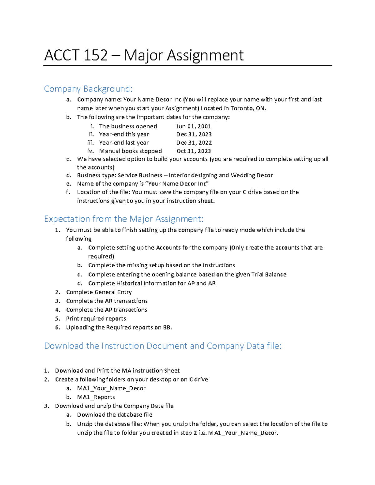 Your Name Decor With Inventory - ACCT 152 – Major Assignment Company ...