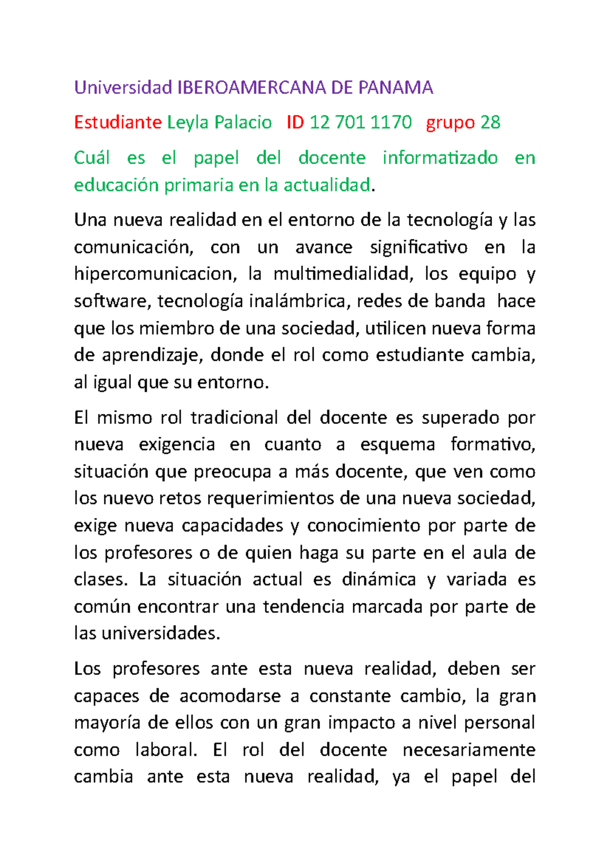 5 - hddnd - Universidad IBEROAMERCANA DE PANAMA Estudiante Leyla ...