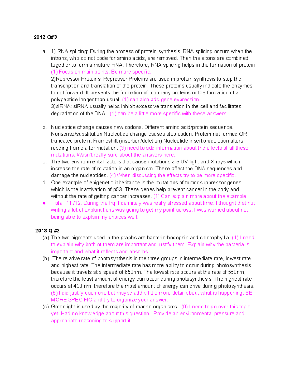 Gatsangat K, AP BIO FRQ - Intro to biology practice word problems ...