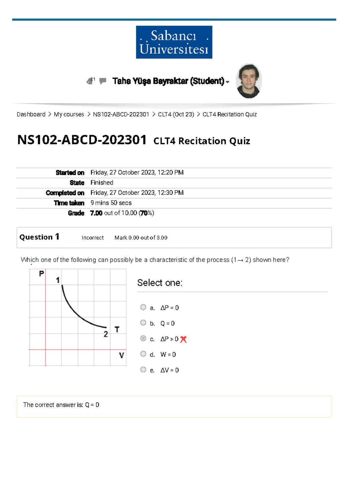 CLT4 Recitation Quiz Attempt review SUCourse - NS102-ABCD-202301 CLT4 Recitation Quiz Started on ...
