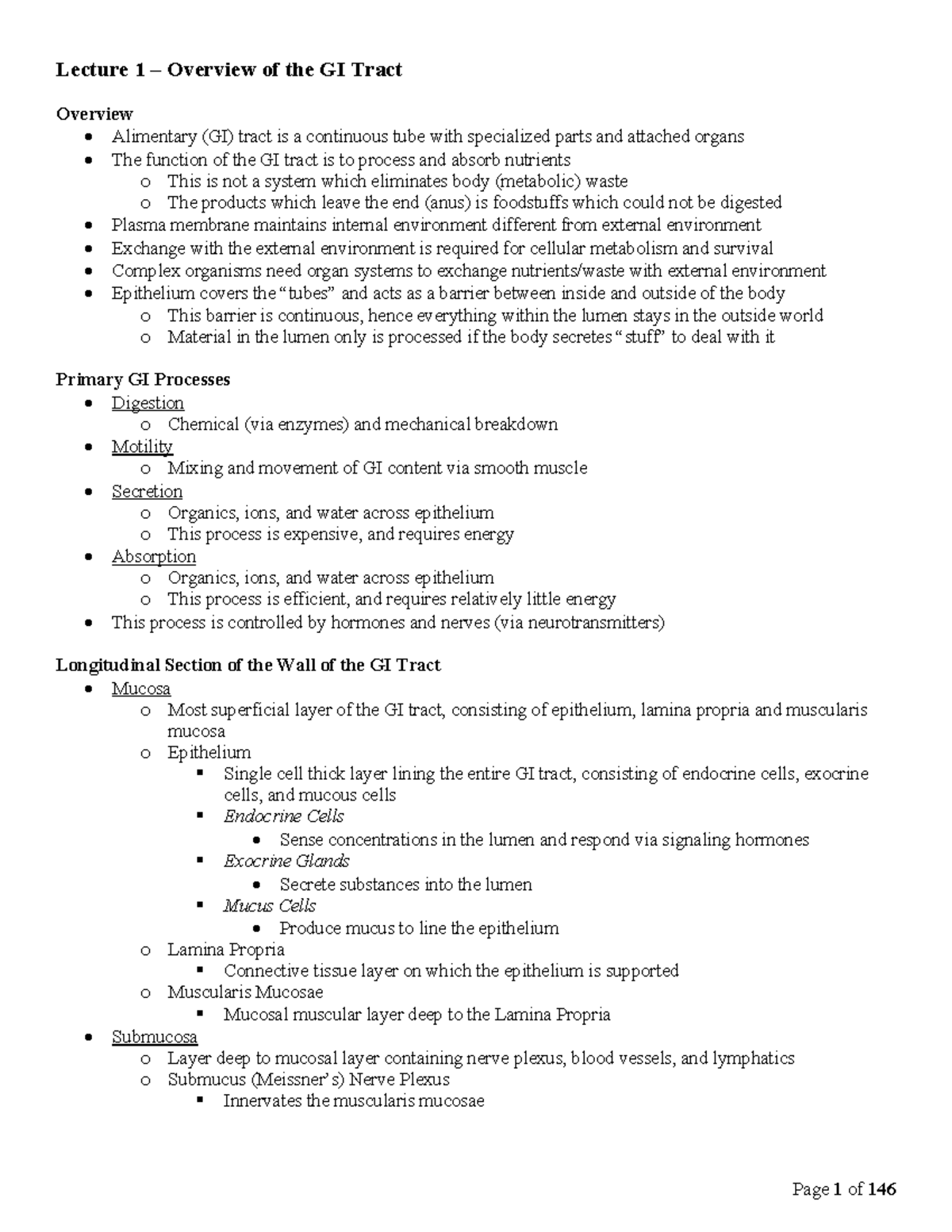 Gastrointestinal Systems Exam #1 2020 Study Guide - Lecture 1 ...
