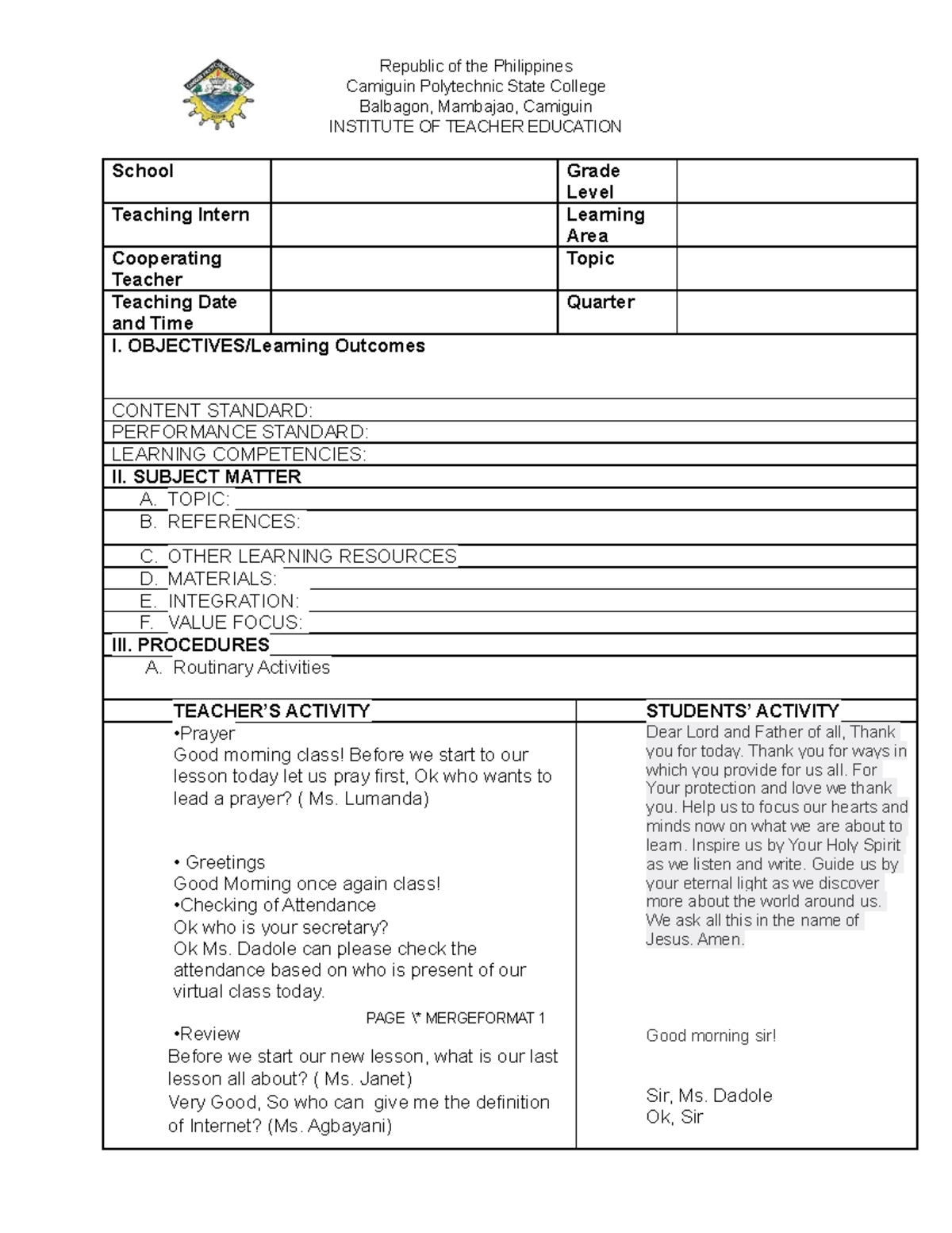 Learning Plan Template with Sample - Republic of the Philippines ...