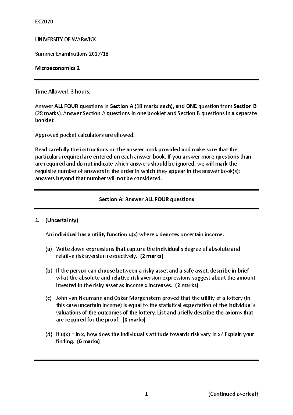 EC203 Applied Econometrics: Practice Paper - 1 (Continued overleaf ...