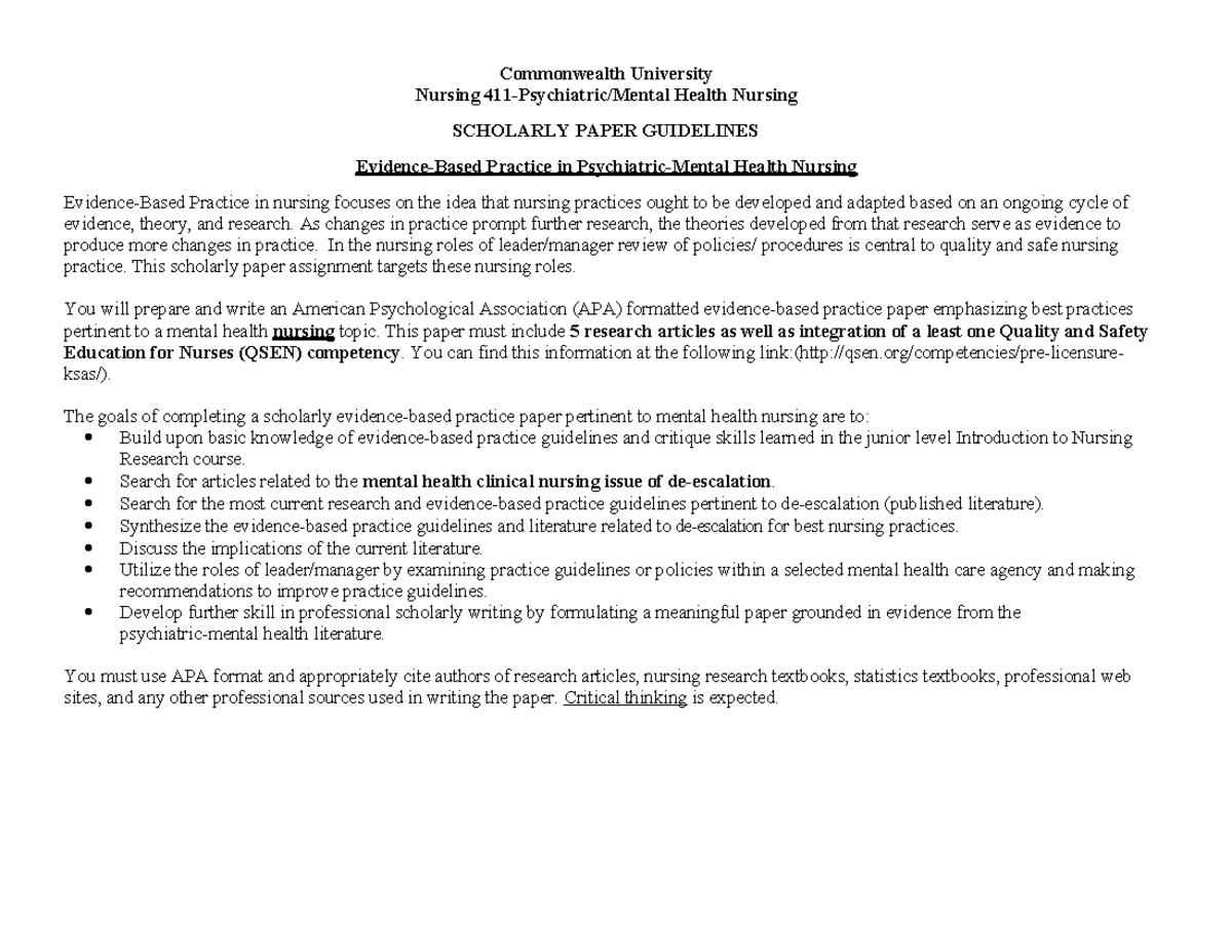 Psych Scholary Paper Guidelines 2024 - Commonwealth University Nursing ...
