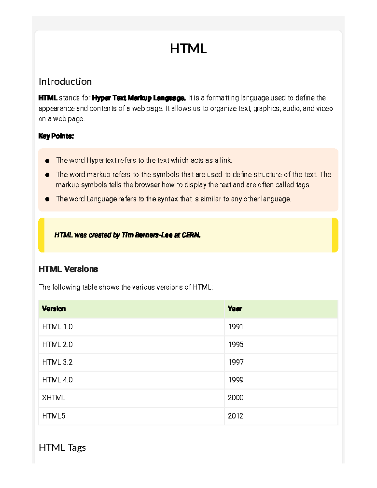 HTML - Hhh - HTML Introduction HTML stands for Hyper Text Markup Language. It is a formatting ...