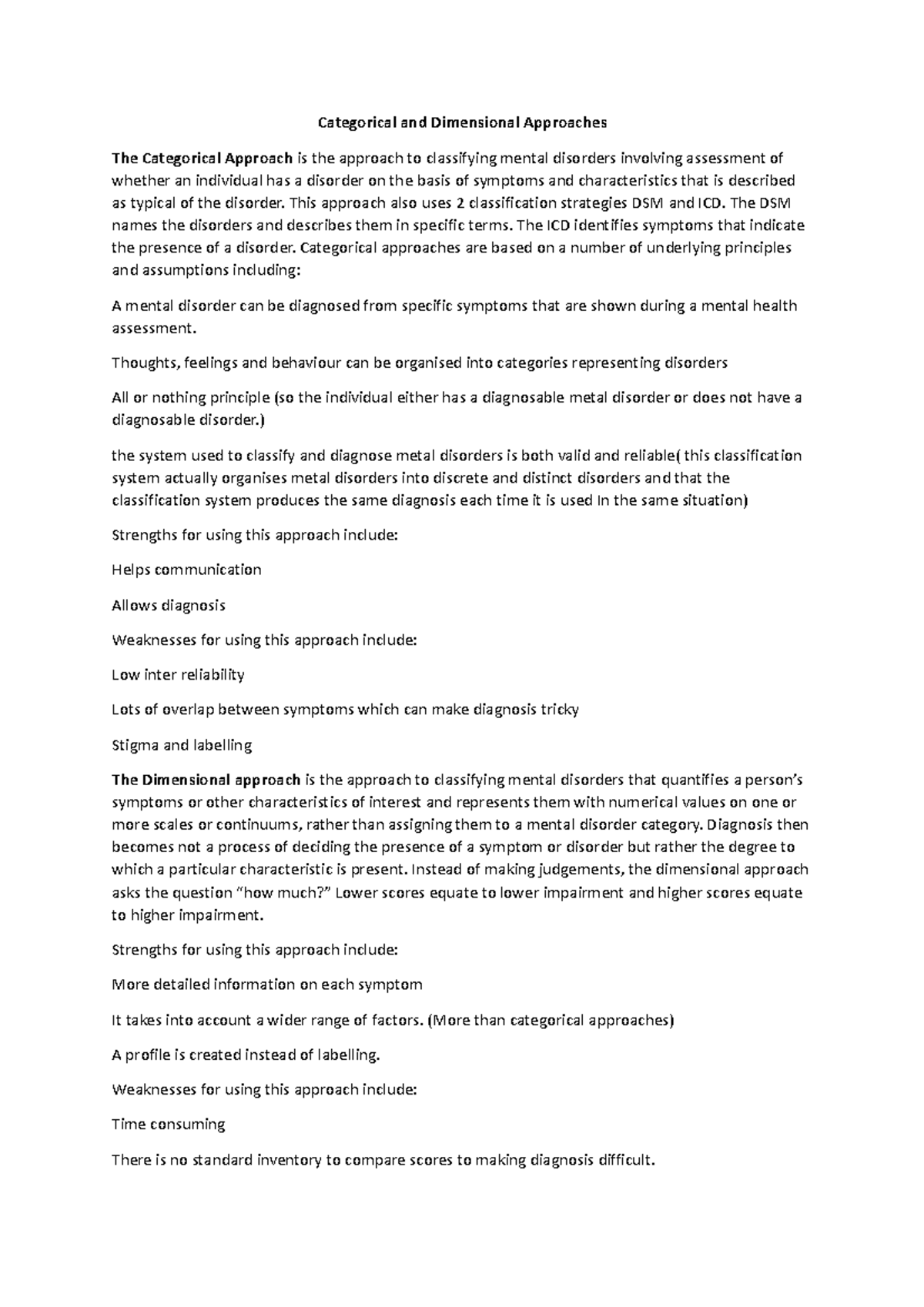 Categorical And Dimensional Approaches This Approach Also Uses 2 Classification Strategies Dsm