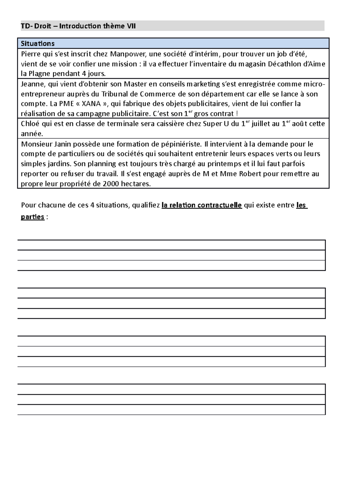 TD-Intro Quelles sont les relations de T - TD- Droit – Introduction thème VII Situations Pierre ...