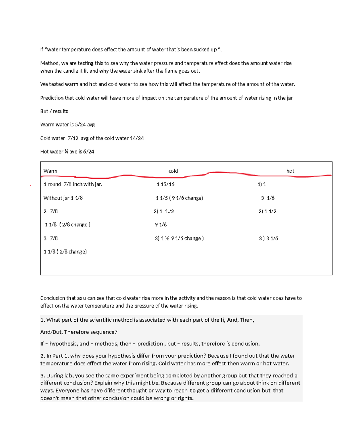 Lab 1 - lab work - If “water temperature does effect the amount of ...