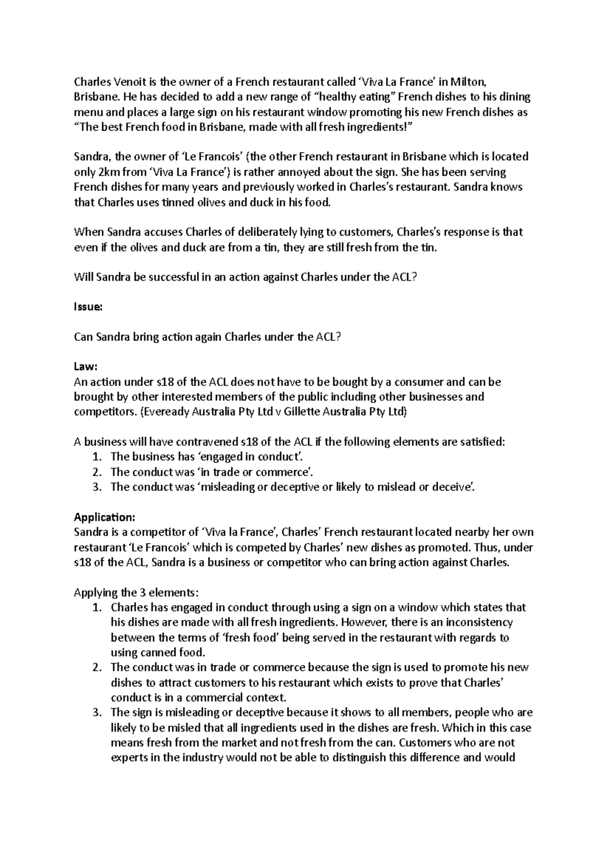 Tutorial 5 Assessment - Charles Venoit is the owner of a French restaurant called ‘Viva La ...