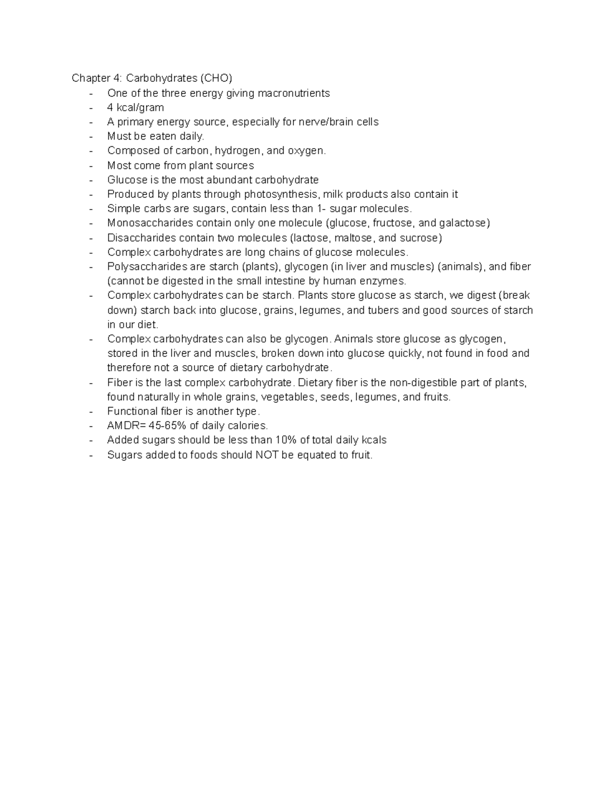 Chapter 4 Human Nut - Notes taken from in person lecture. - Chapter 4 ...