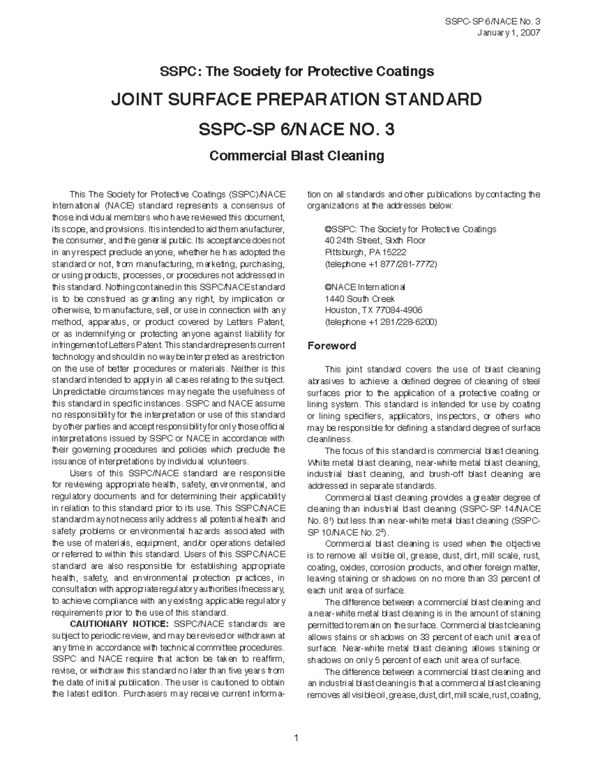 SSPC SP 6 Commercial Blast - January 1, 2007 SSPC: The Society for ...