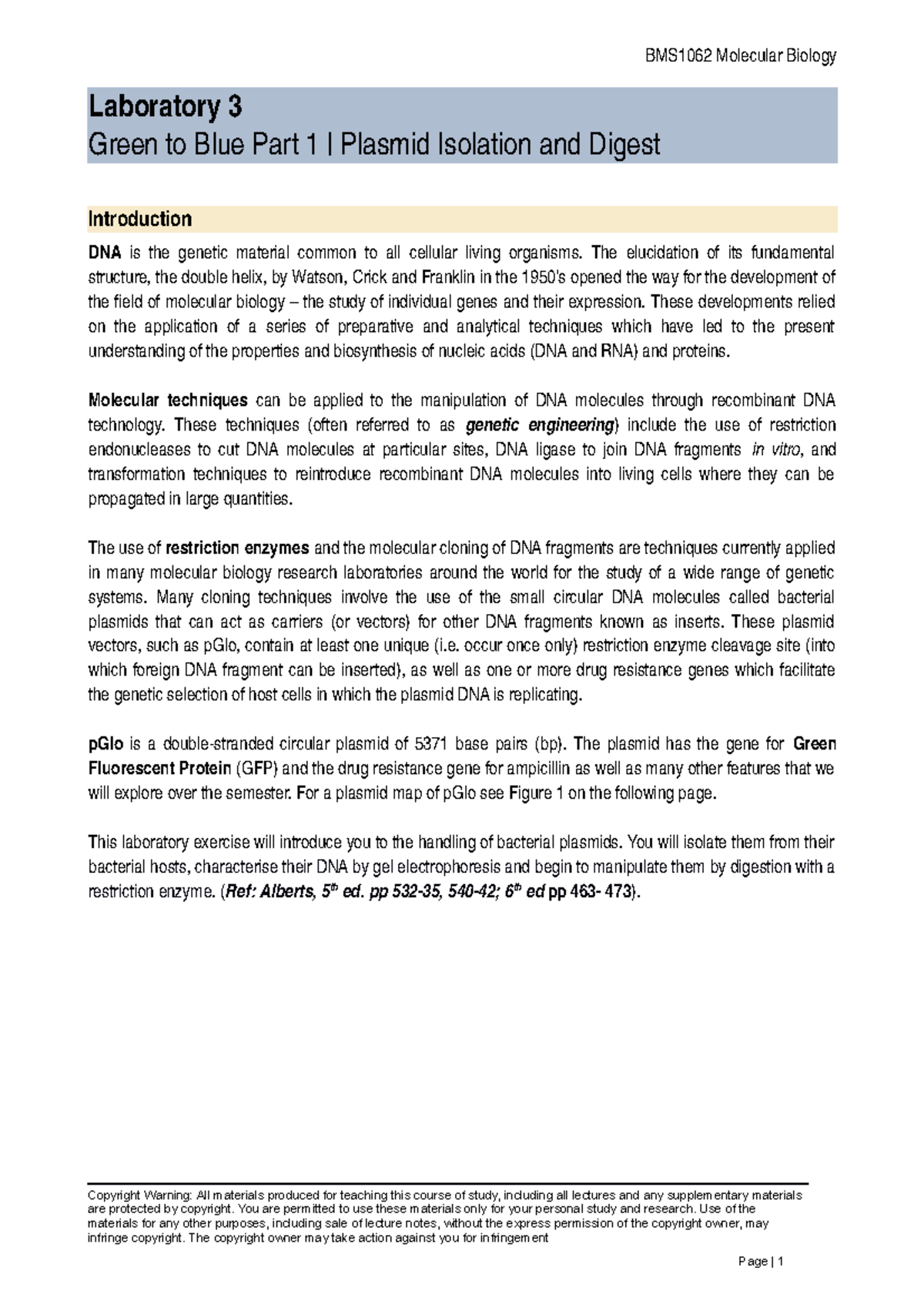 Laboratory 3 Protocol BMS1062 2021 - Laboratory 3 Green to Blue Part 1 ...