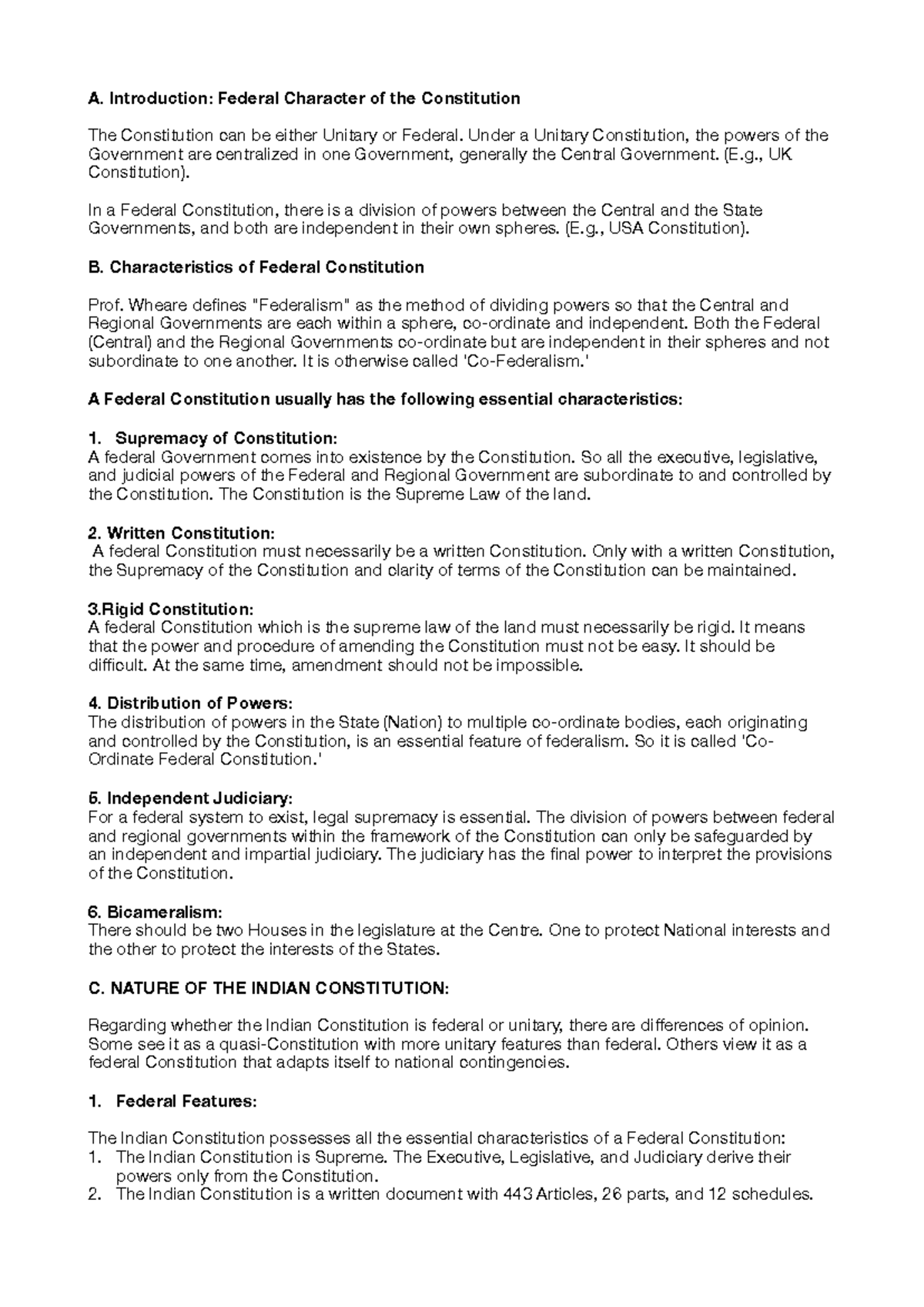 Federal Character of the Constitution Constitutional Law 2 (Unit 1) - A ...
