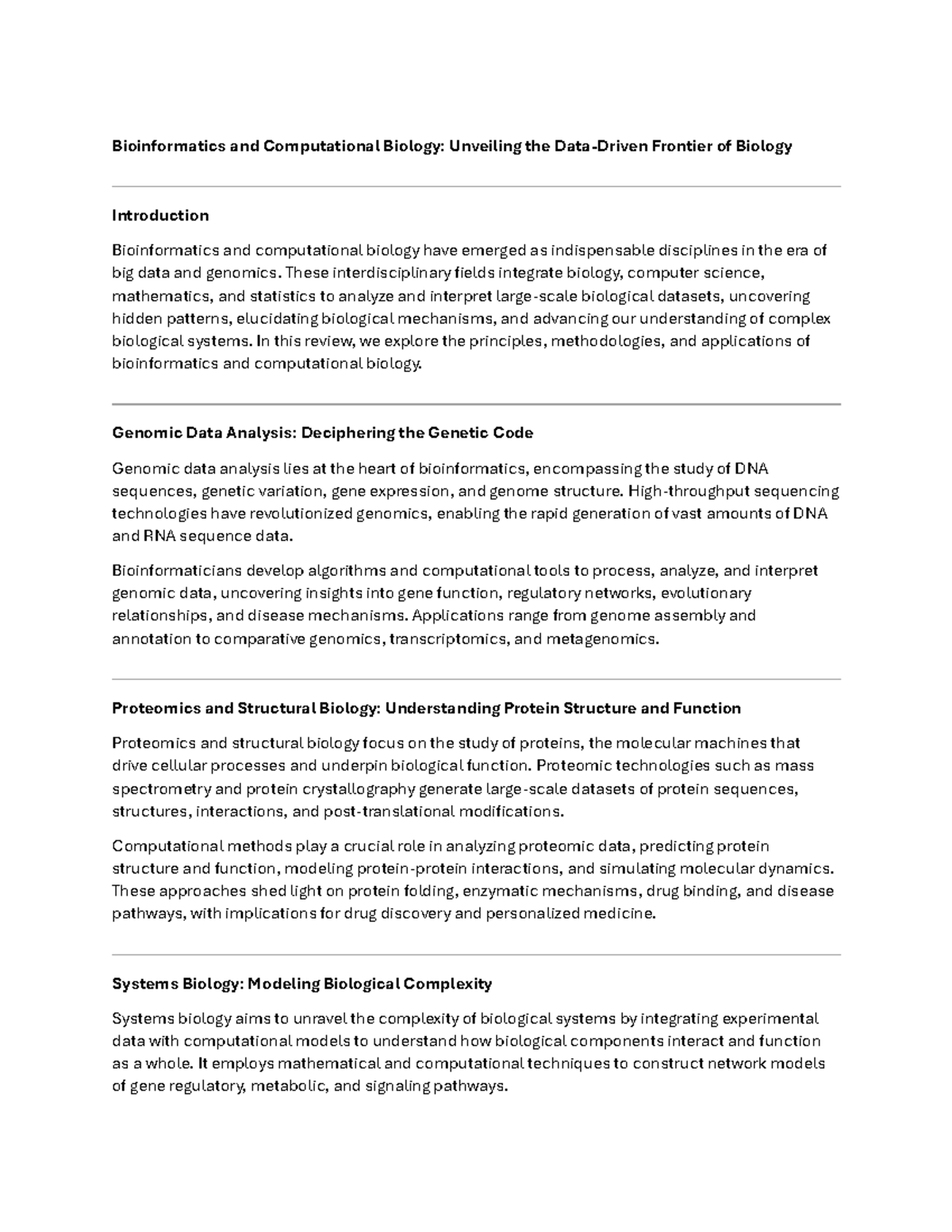 Bioinformatics and Computational Biology - These interdisciplinary ...