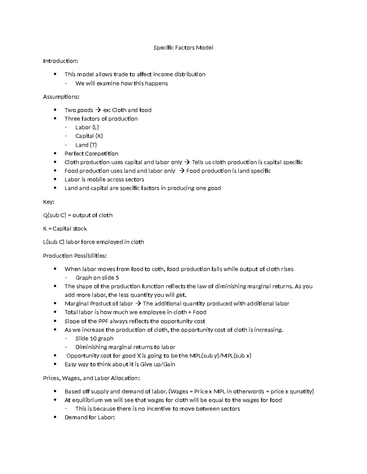 Specific Factors Model - Specific Factors Model Introduction: This ...
