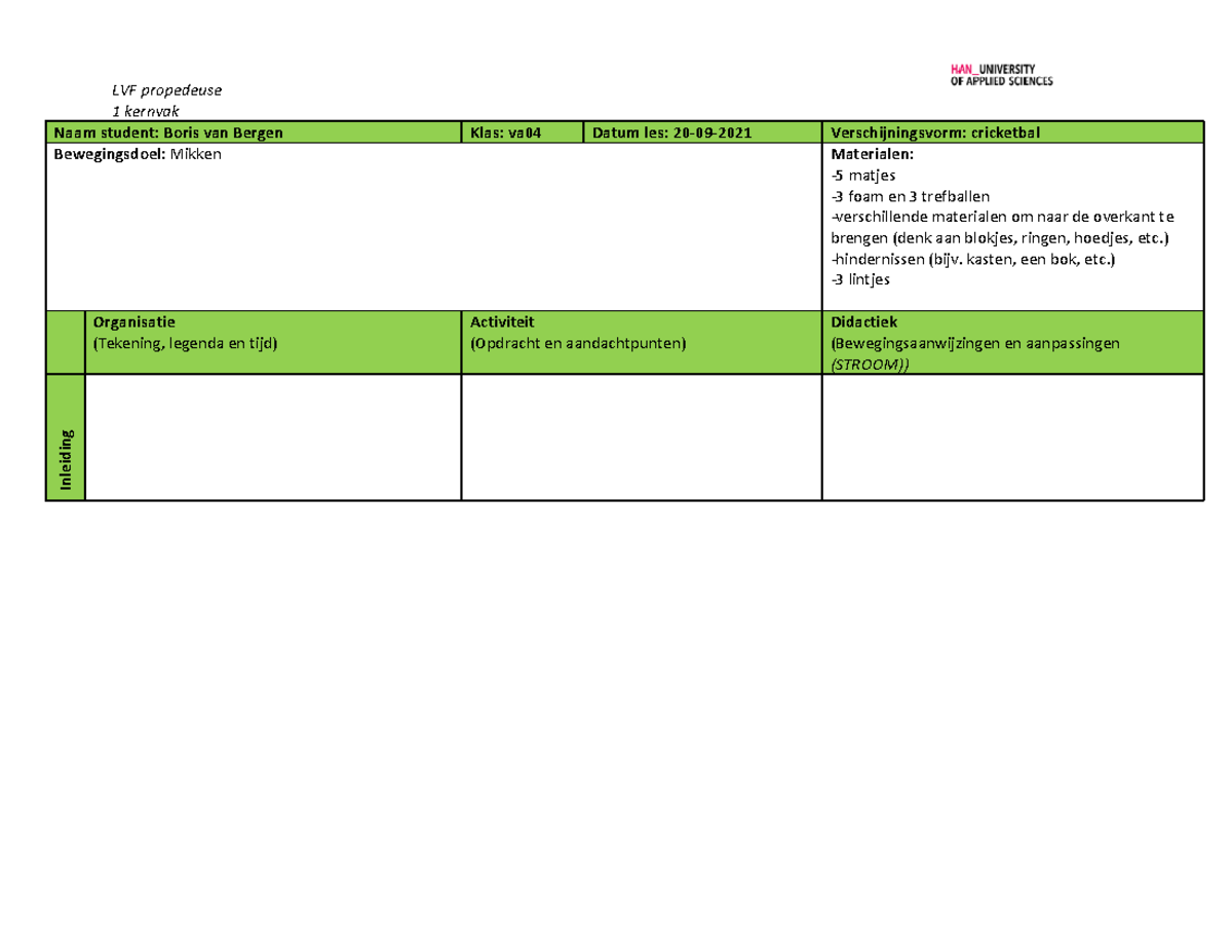 Lesvoorbereidingsformulier Mini james bond spel - LVF propedeuse 1 ...