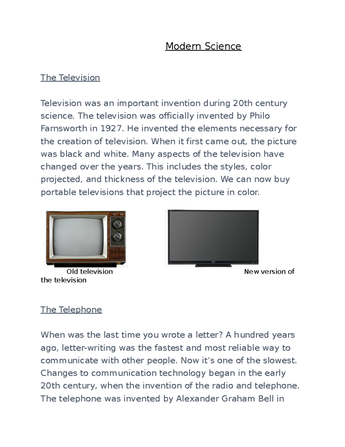 Modern Science - history - Modern Science The Television Television was ...