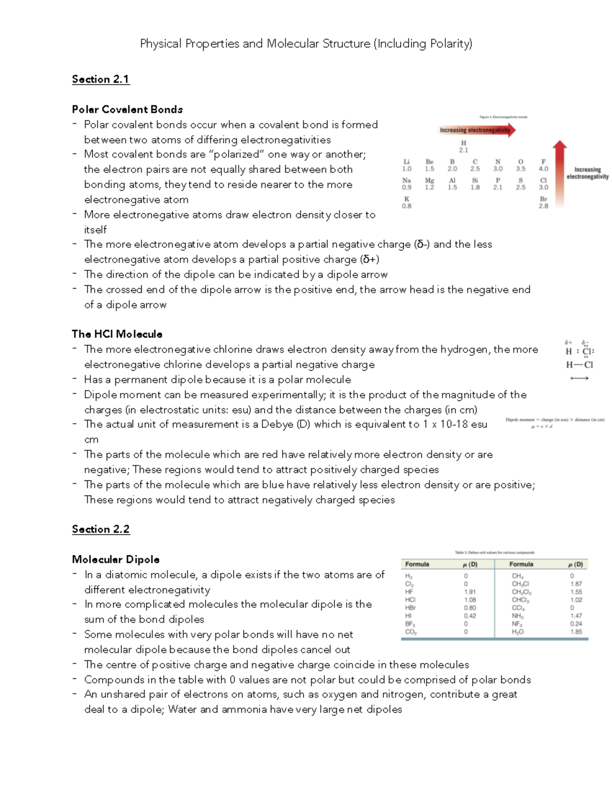CHEM Module 2 - lecture notes - Section 2. Polar Covalent Bonds - Polar ...