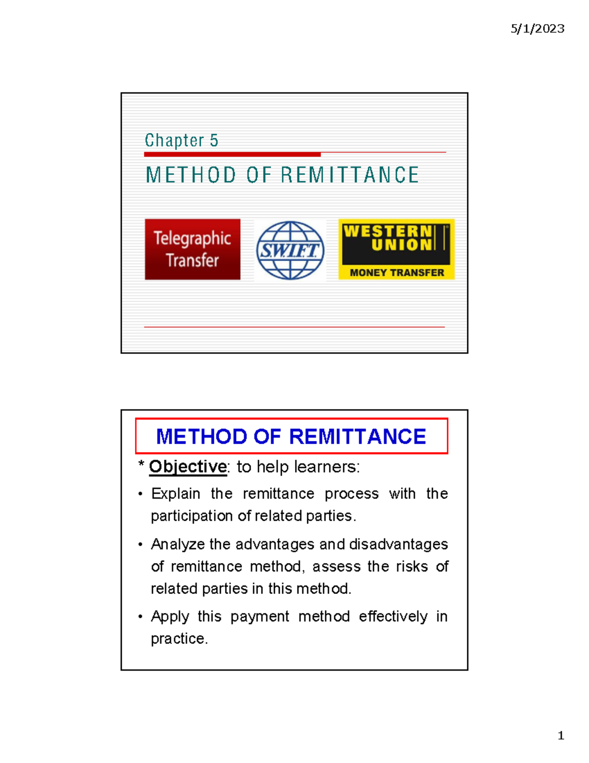 Chapter 5 Method of Remittance - ####### Chapter 5 M E T H O D O F R E ...