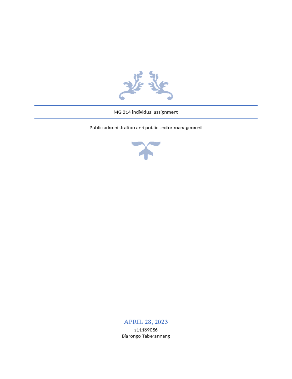 MG 214 individual assignment - MG 214 individual assignment Public administration and public ...