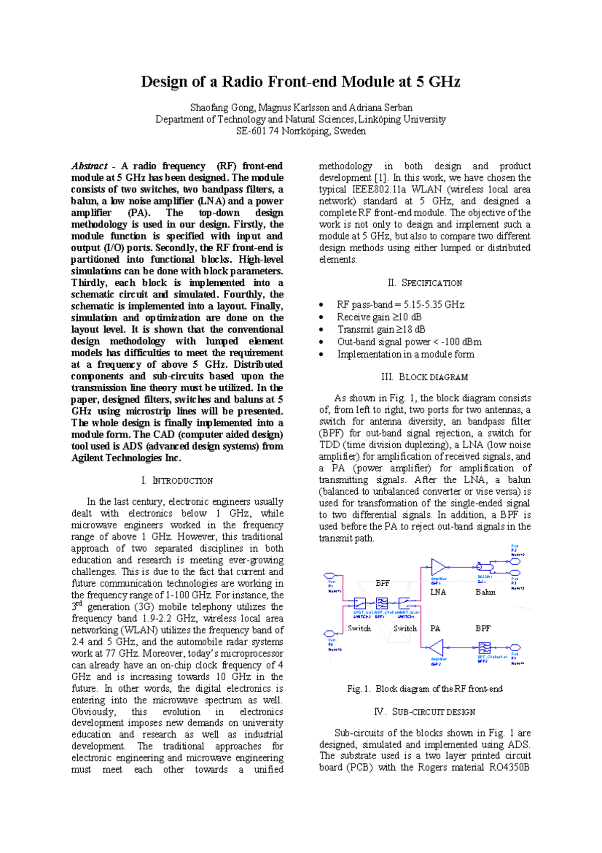 Design of a radio front end module at 5 - Design of a Radio Front-end ...