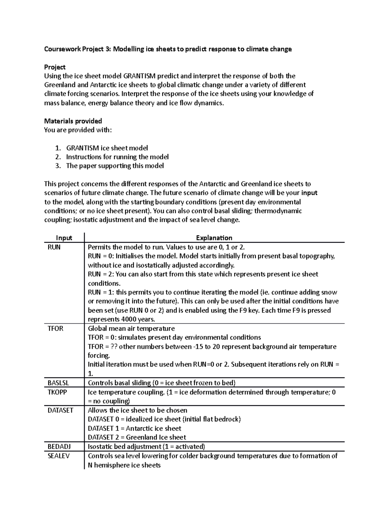 Coursework Option 3 Guidance - Coursework Project 3: Modelling ice ...