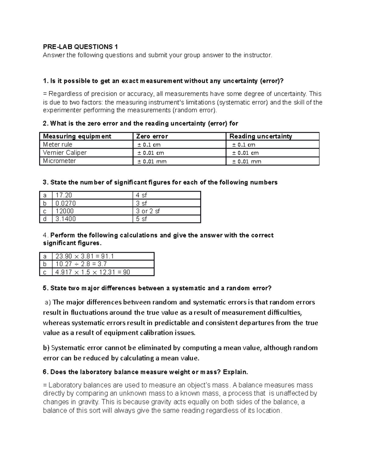 Pre lab 1 phy400 - nak unlock doc lain je - PRE-LAB QUESTIONS 1 Answer ...