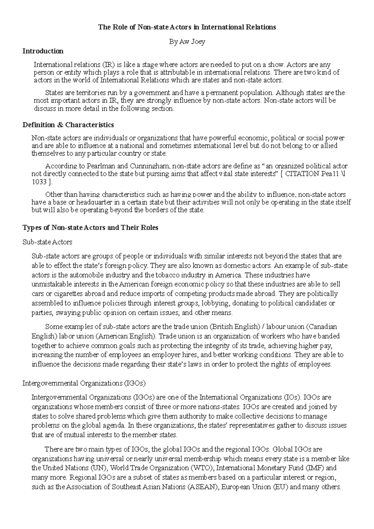The Role of Non state Actors in Internat - The Role of Non-state Actors ...