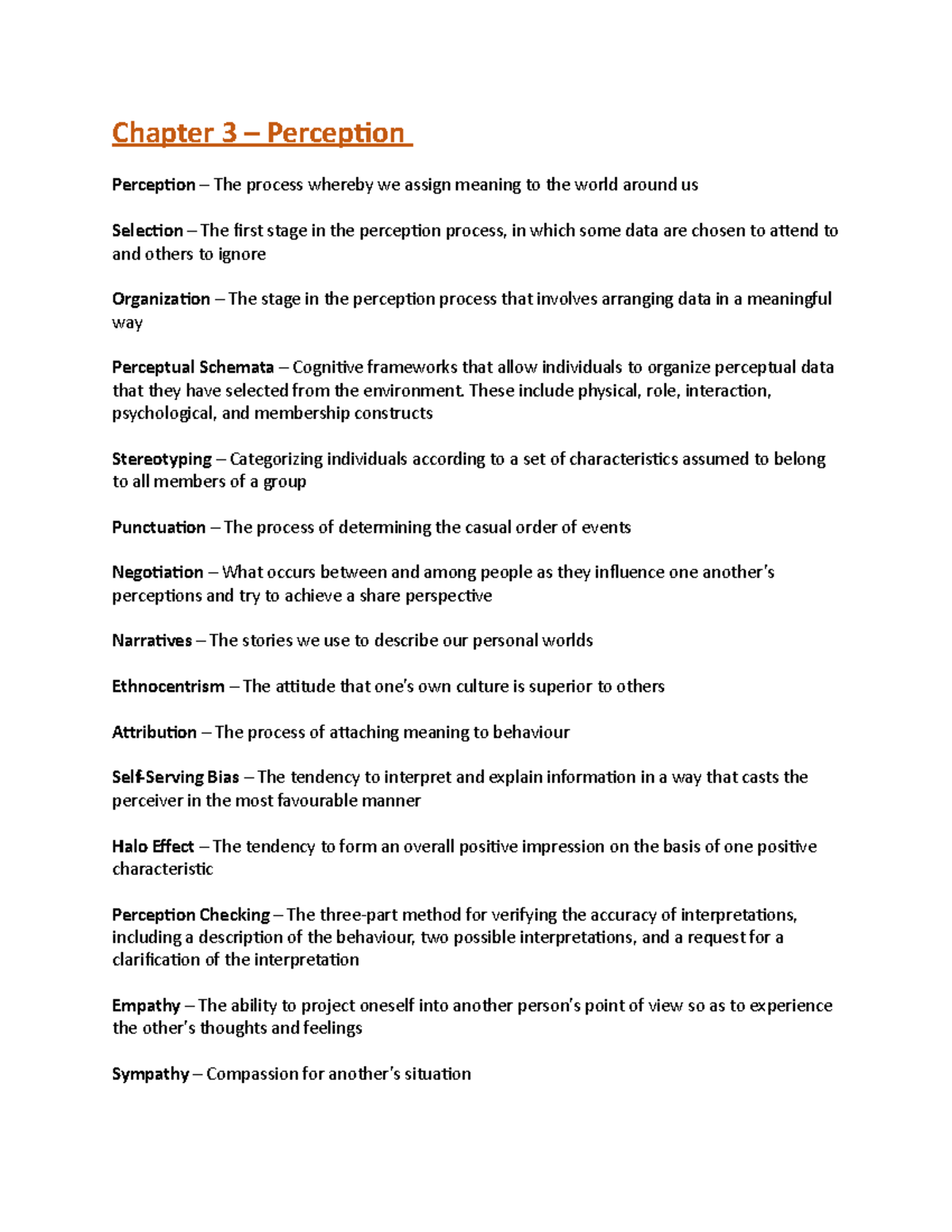 Chapter 3 - Perception - Chapter 3 – Perception Perception – The ...