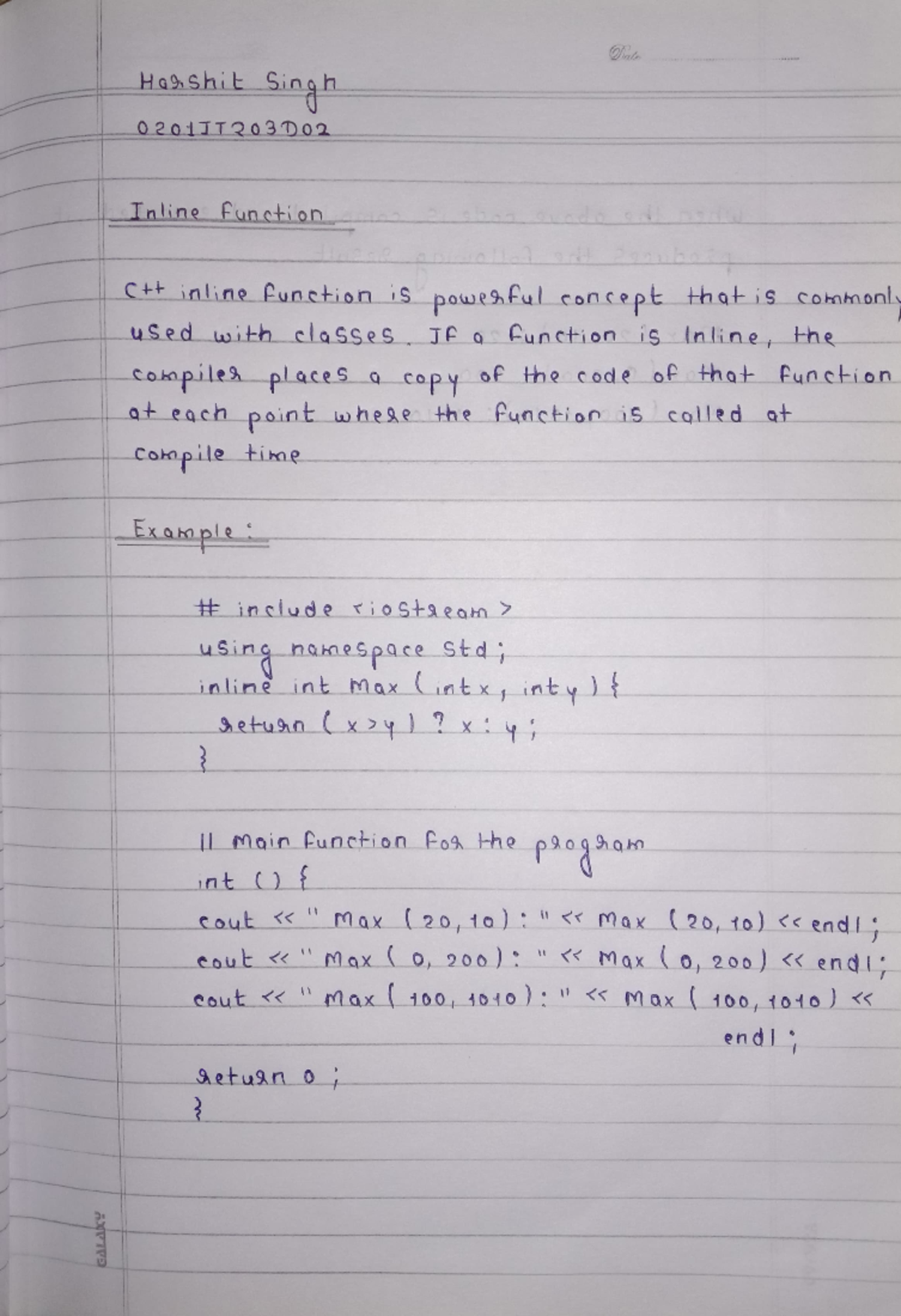 Harshit Singh... 0201IT3D02 - HaShiE Singh 0 2011IR03D Inline Functi on ...